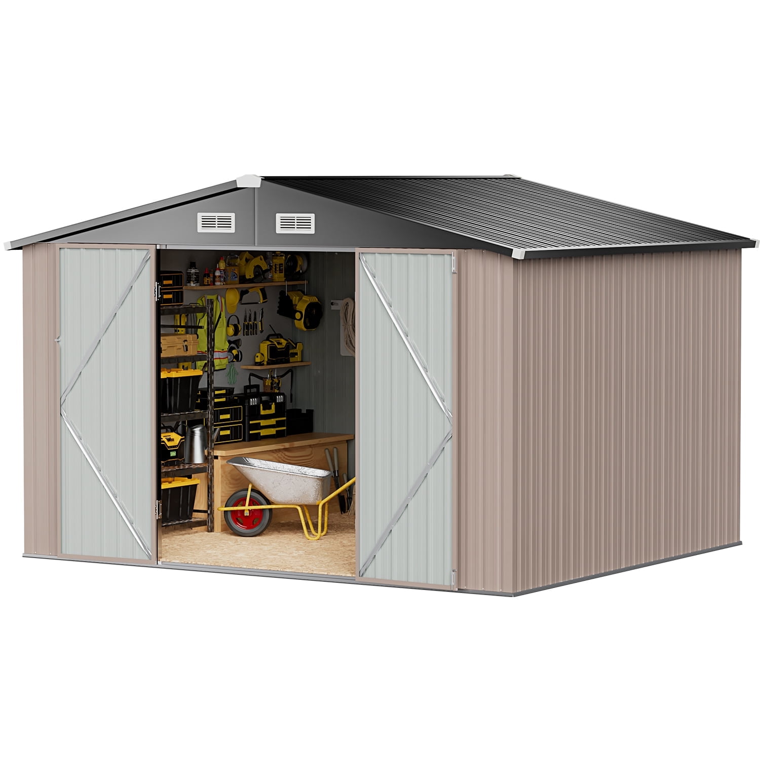 Sumthink 7.6x9.7 FT Garden Building, Metal Storage Shed with Base Frame ...