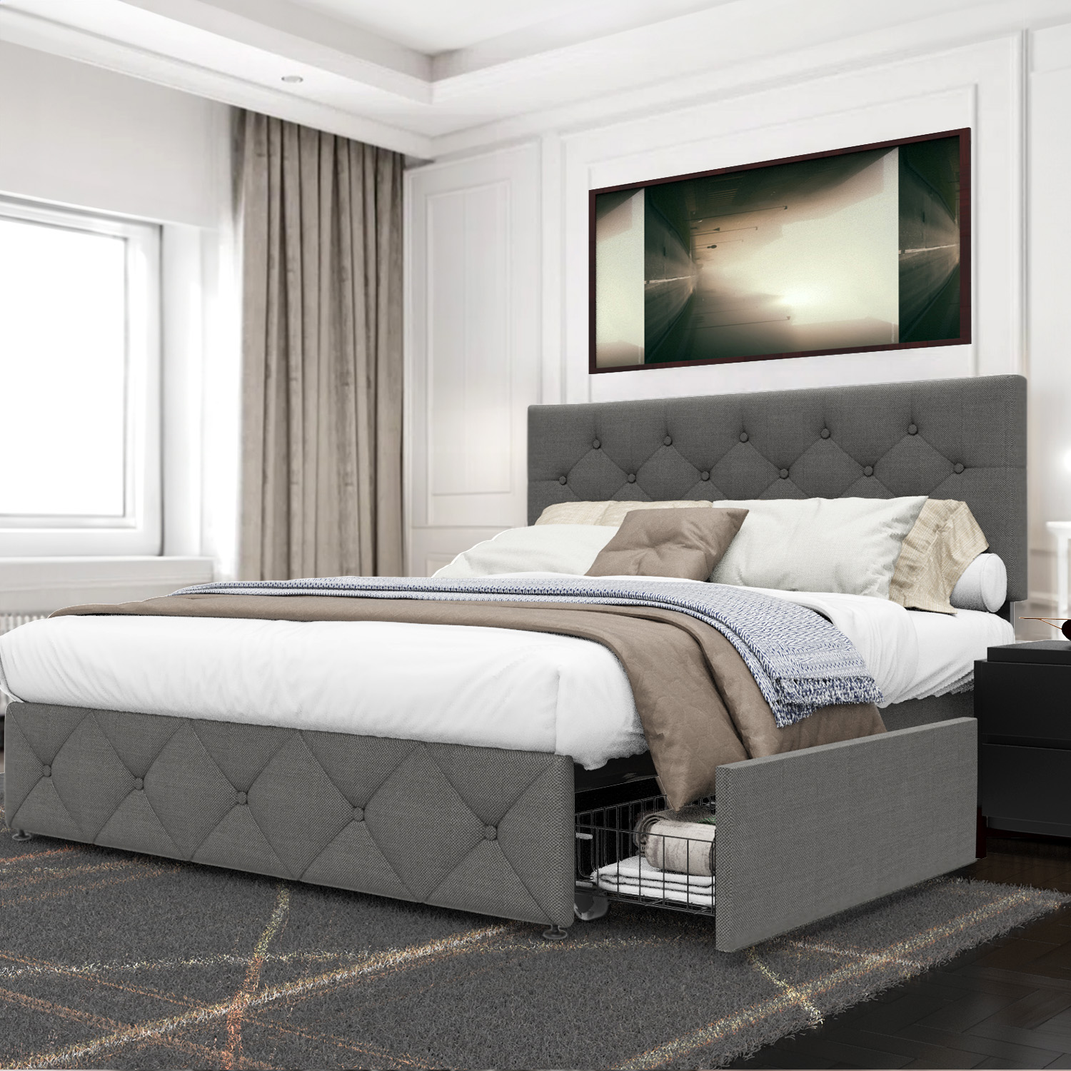 Elegant And Spacious Queen Size Bed With Storage, Brown - Walmart.com