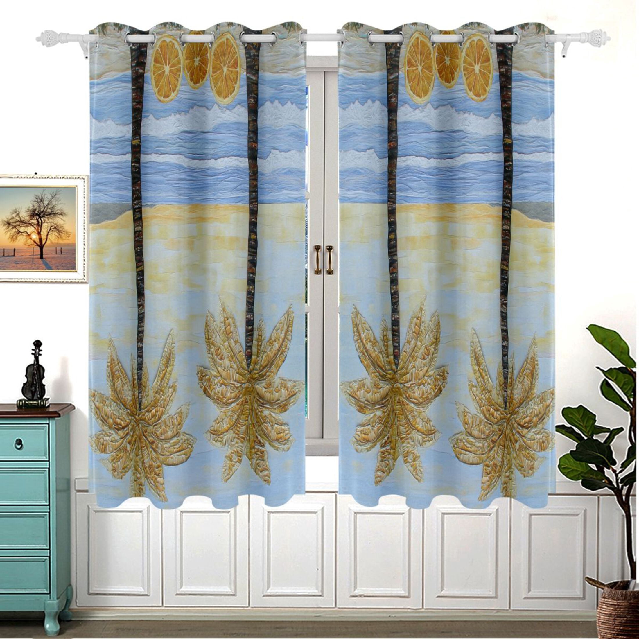 Sunny Beach Palms 63x55in Window Curtain Panels 63x55in 2-Piece Heavy ...