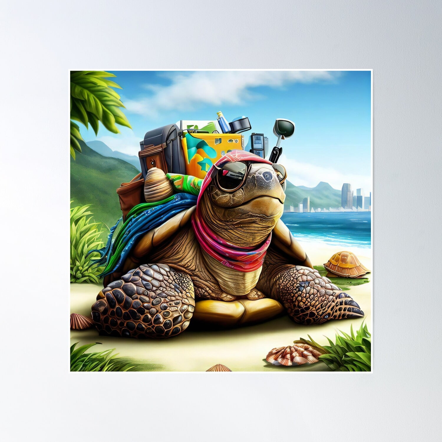 Sunny Beach Turtle Poster Wall Art, Modern Wall Decor, 16x16 UNFRAMED ...