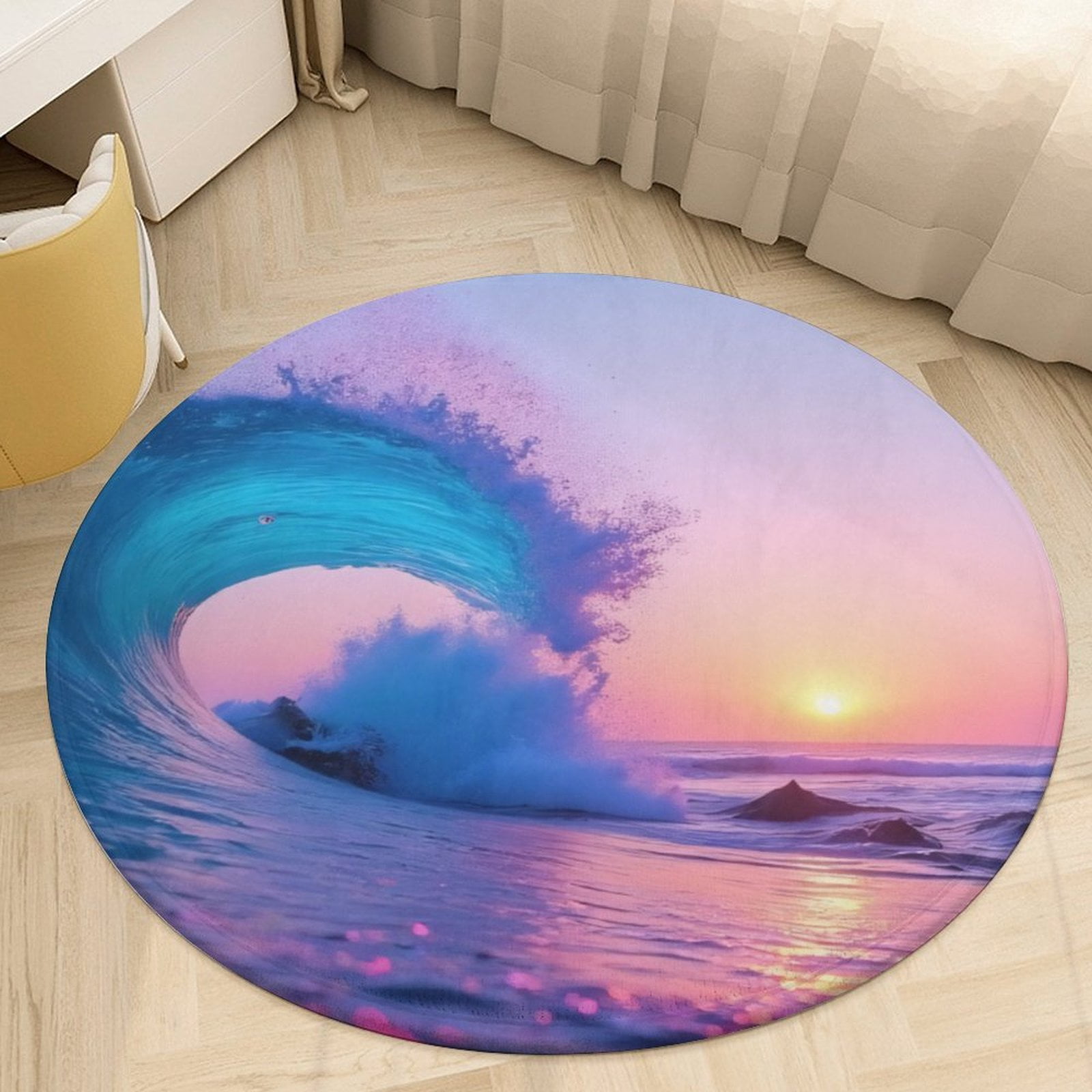 Sunny Beach Wave Sunset Round Area Rugs for Bedroom Living Room, 5FT ...