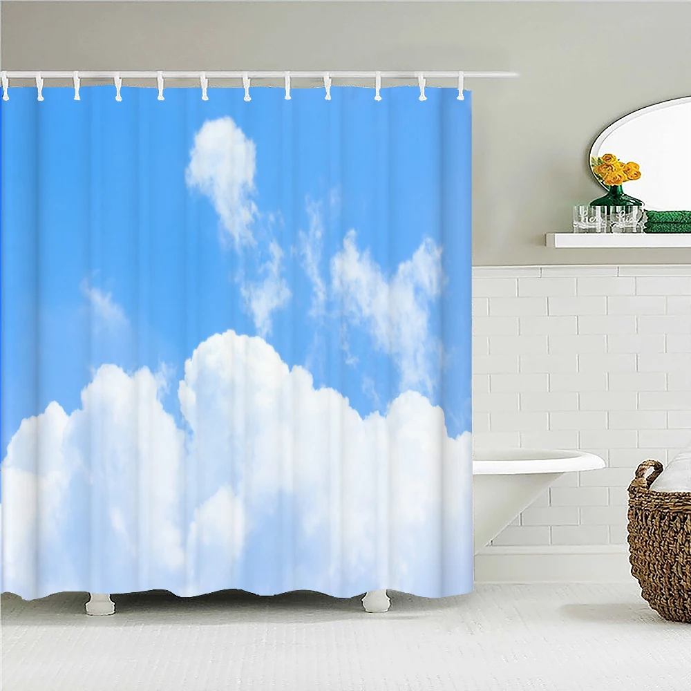 Sunny Blue Sky Clouds Scenery Waterproof Fabric Shower Curtain ...