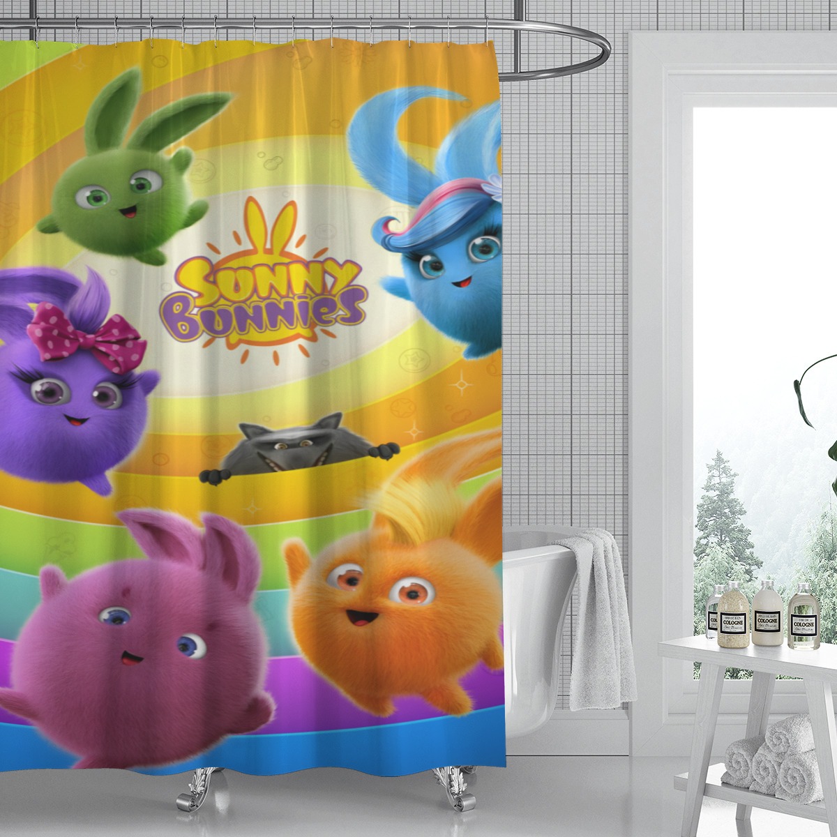 Sunny Bunnies shower curtain boasts a stunning motif, is waterproof ...