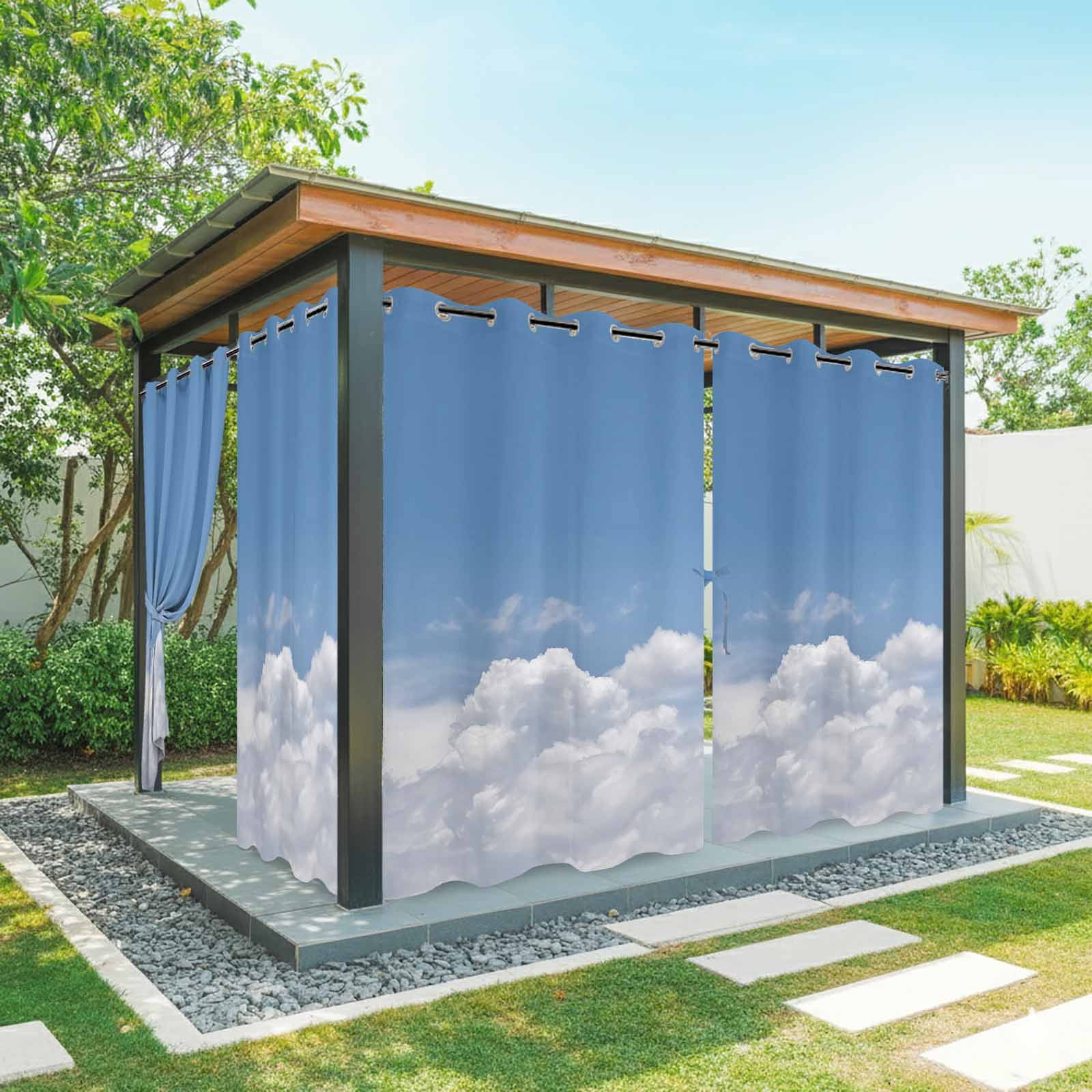 Sunny Clouds Outdoor Curtains for Patio Waterproof, White Gradient Sky ...