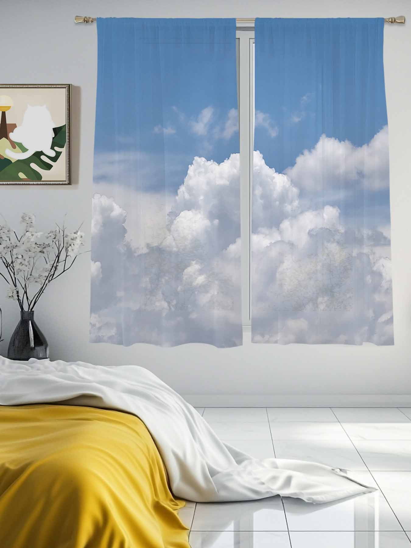 Sunny Clouds Sheer Curtains 63 inches Long 2 Panels Set White Gradient ...