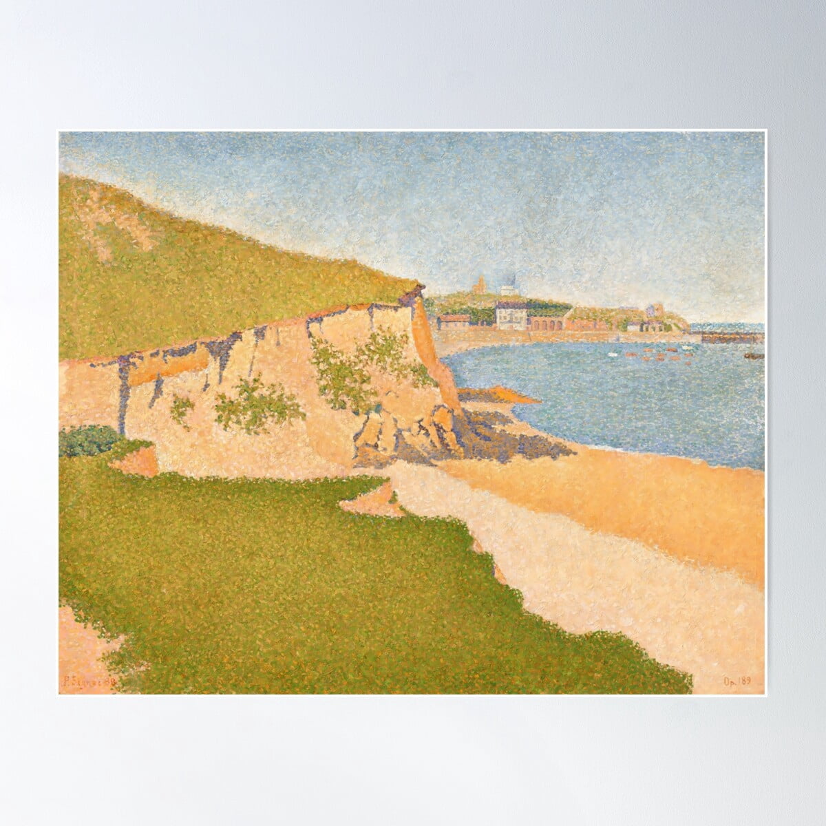 Sunny Coastal Cliffside With Seaside Town | Pointillist Landscape ...