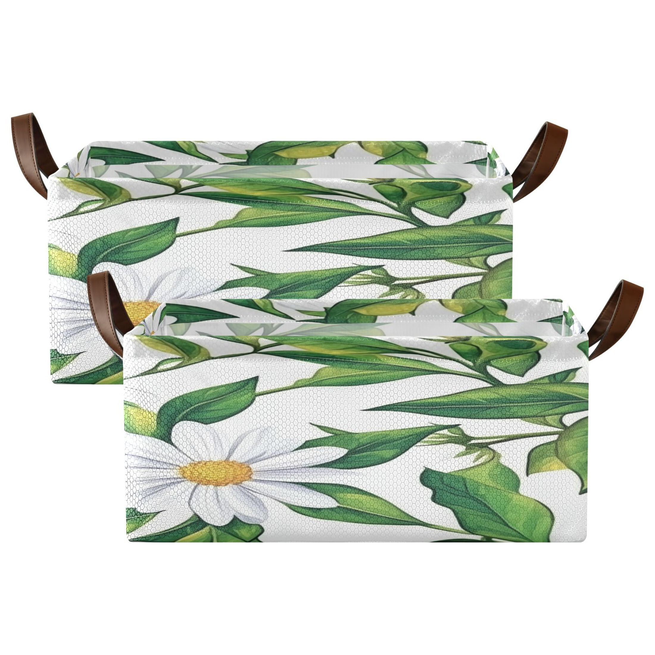 Sunny Daisy Pattern Shelf Baskets Set of 2 Foldable Metal Frame Open ...