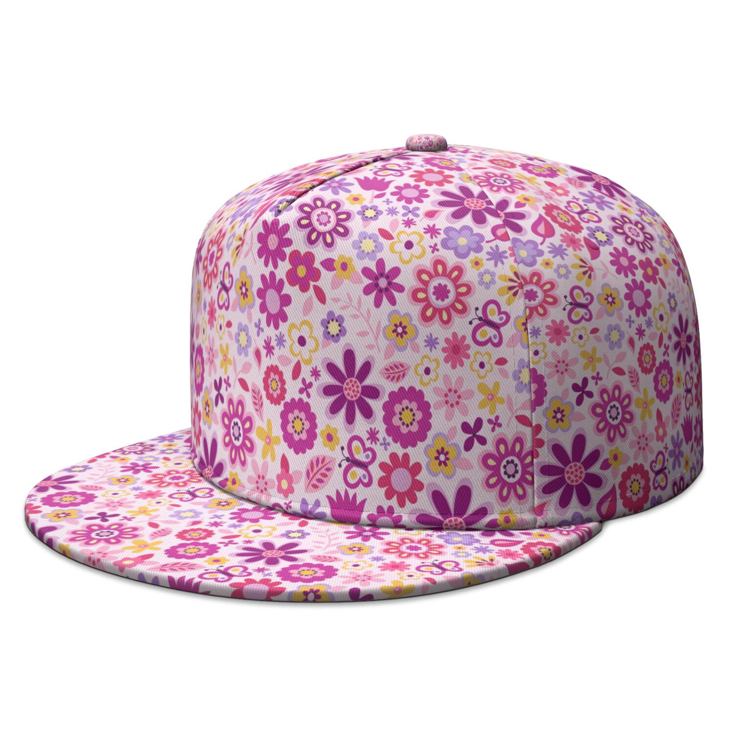 Sunny Daisy Print Baseball Cap - Retro Yellow Floral Flat Bill Hat ...