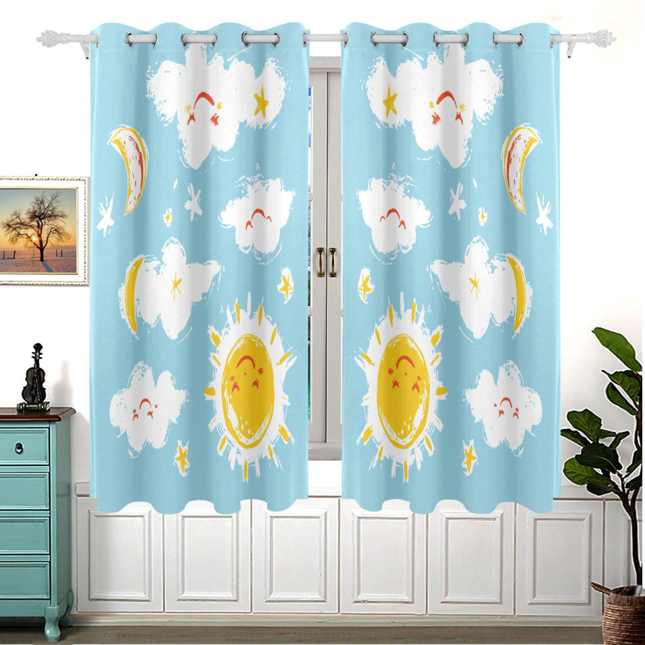 Sunny Day 63x55in Window Curtain Panels 63x55in 2-Piece Heavy Duty 80% ...