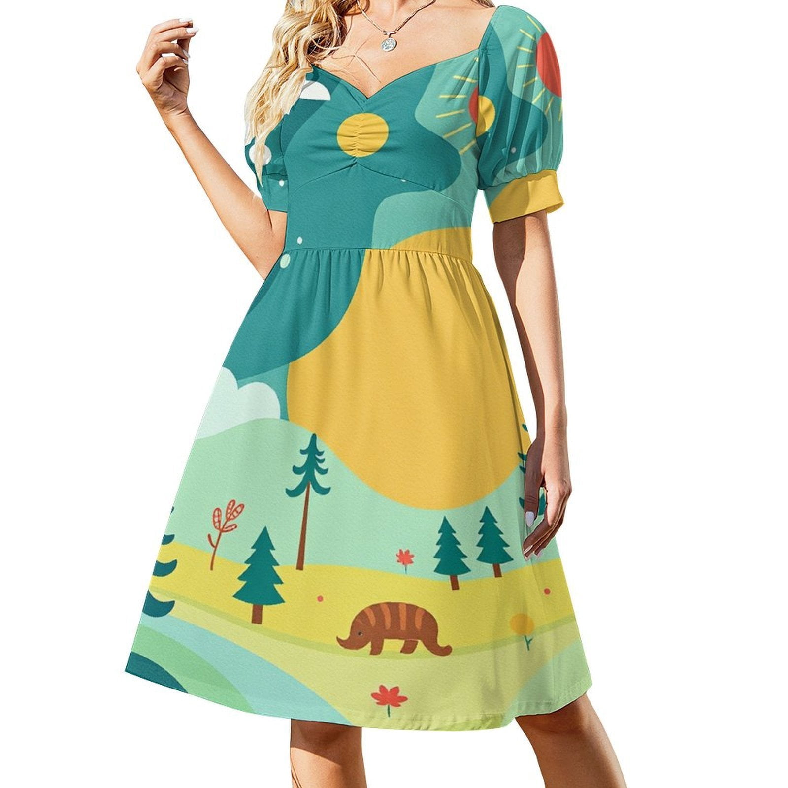 Sunny Day Aardvark Nature Short Sleeved Dress Bridesmaid Dress Woman ...