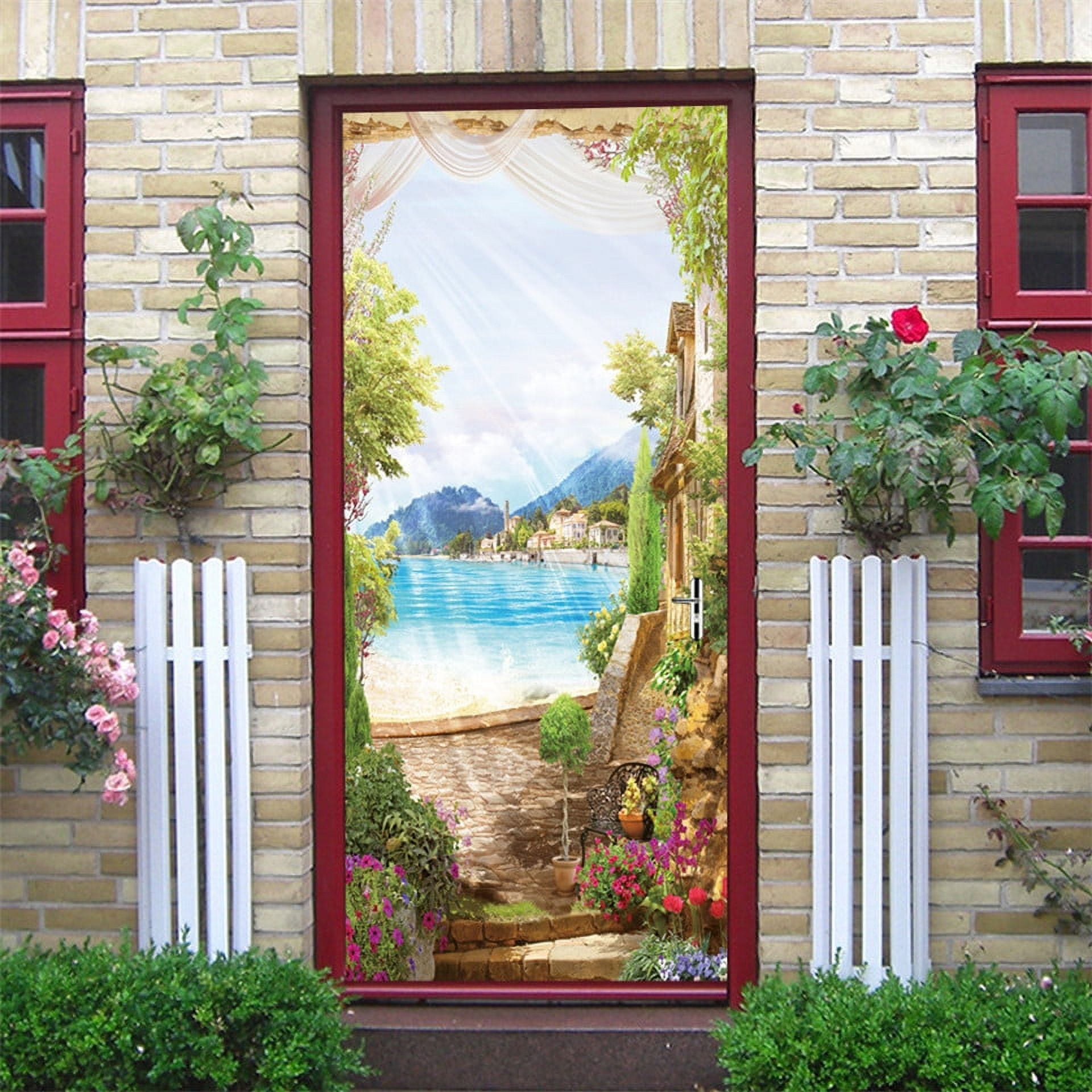 Sunny Day Stickers on the Doors Vinyl Peel and Stick Wallpaper Bathroom Bedroom Poster Decals ...