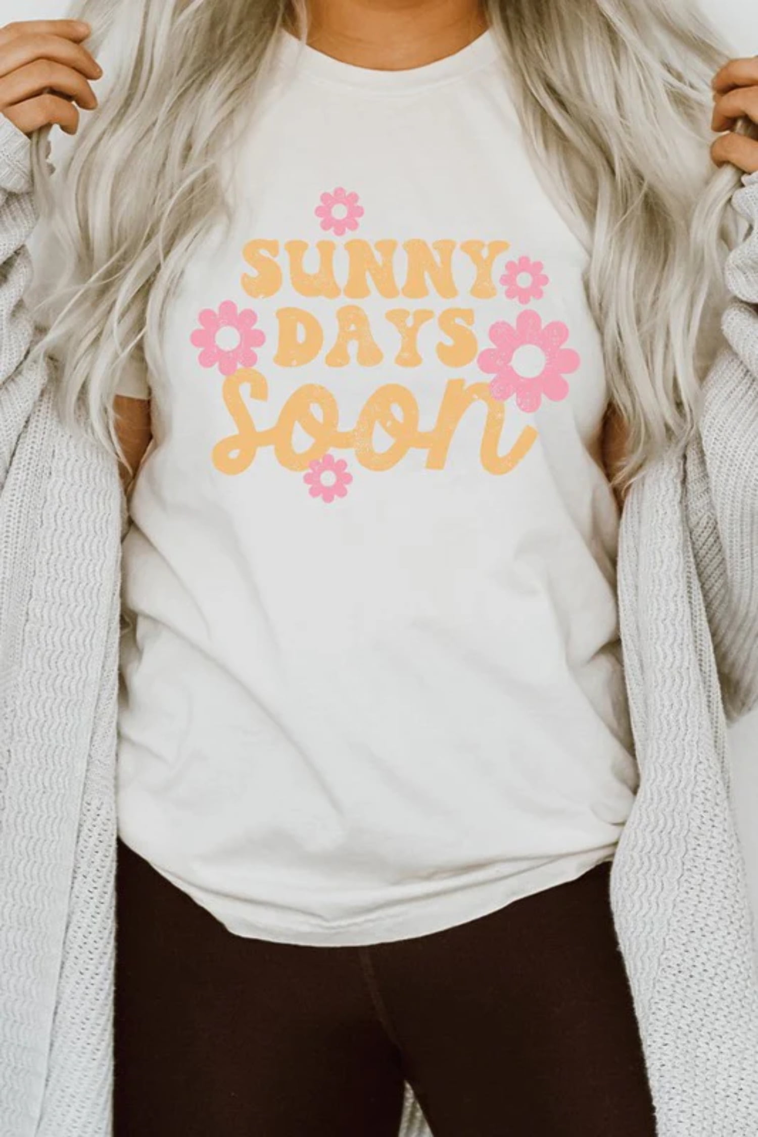 Sunny Days Soon Floral Spring Bloom Graphic Tee T-Shirt - Walmart.com