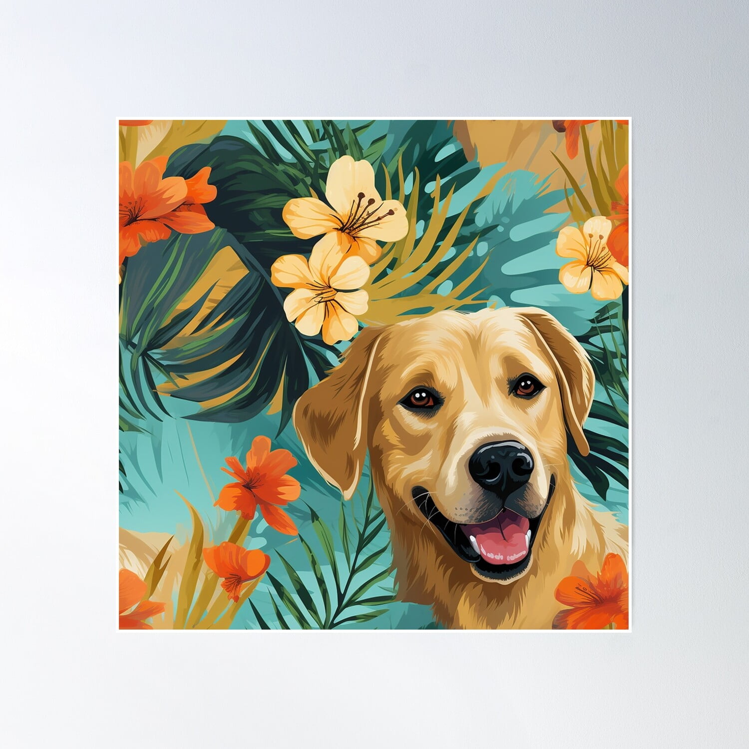 Sunny Days With A Golden Retriever Tropical Labrador Poster Wall Art ...