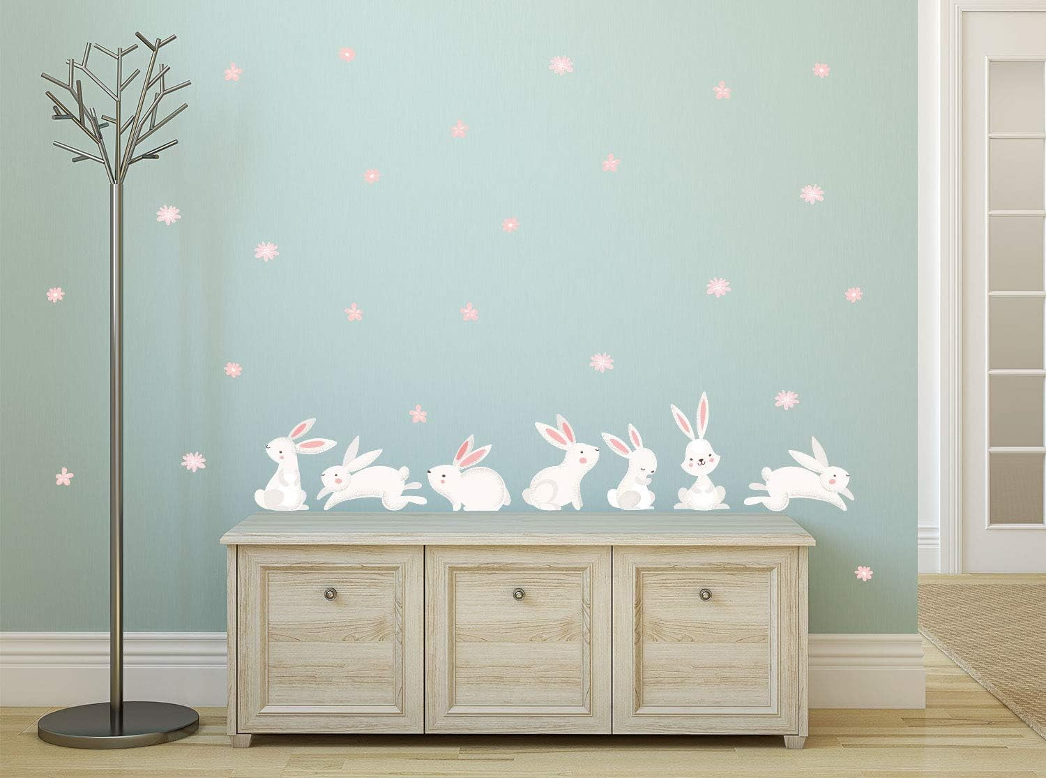 Sunny Decals Cute Bunny Rabbits and Flowers Removable Fabric Wall ...