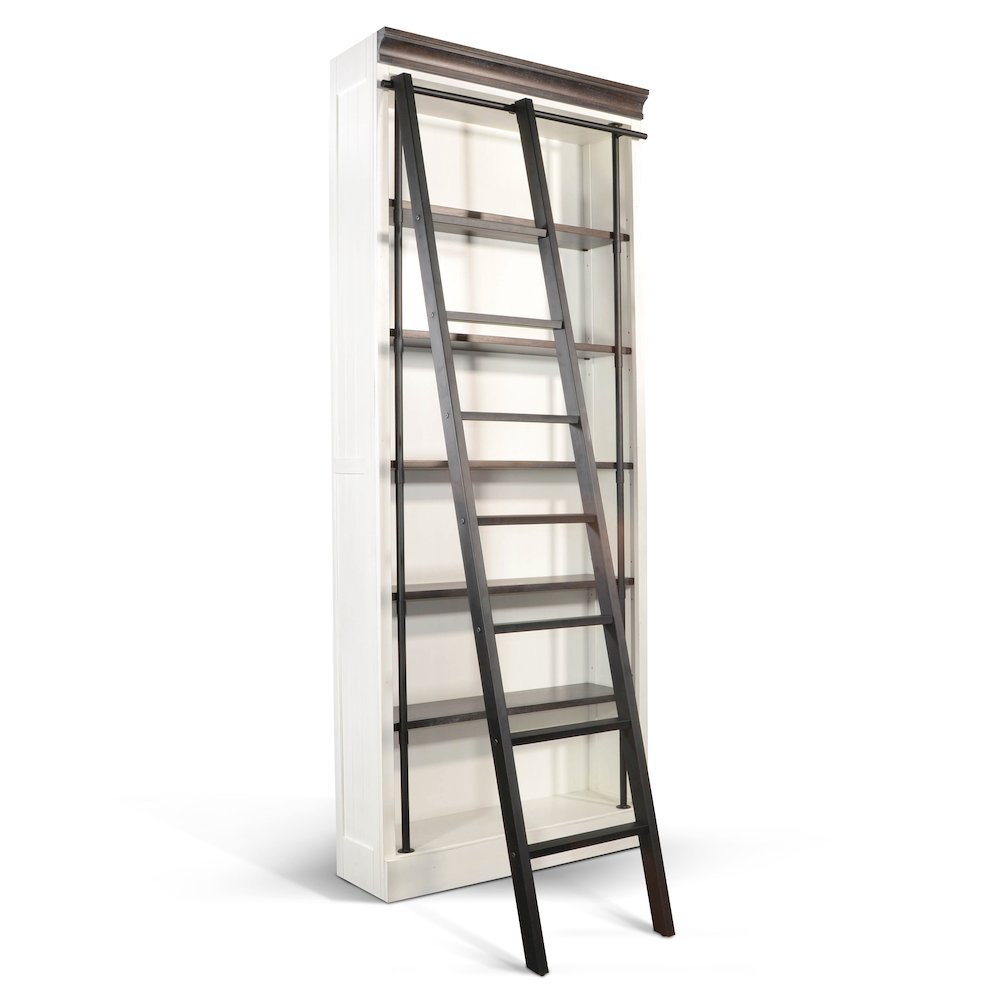 Sunny Designs Carriage House Wood and Metal Bookcase with Ladder in Off ...