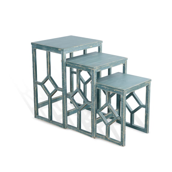 Sunny Designs Marina Sea Grass Solid Wood and Veneers Nesting Table ...