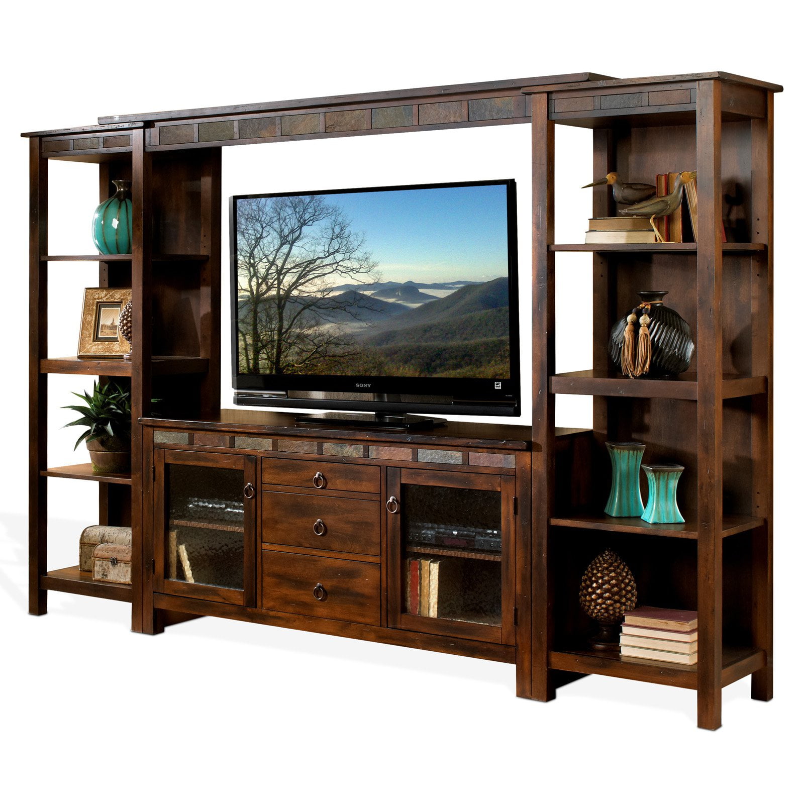 Sunny Designs Santa Fe Wood Entertainment Center, Tall Corner TV Stand ...