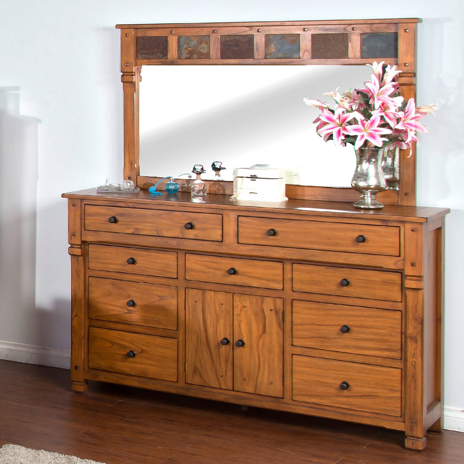 Sunny Designs Sedona 70" Traditional Wood Dresser in Rustic Oak ...