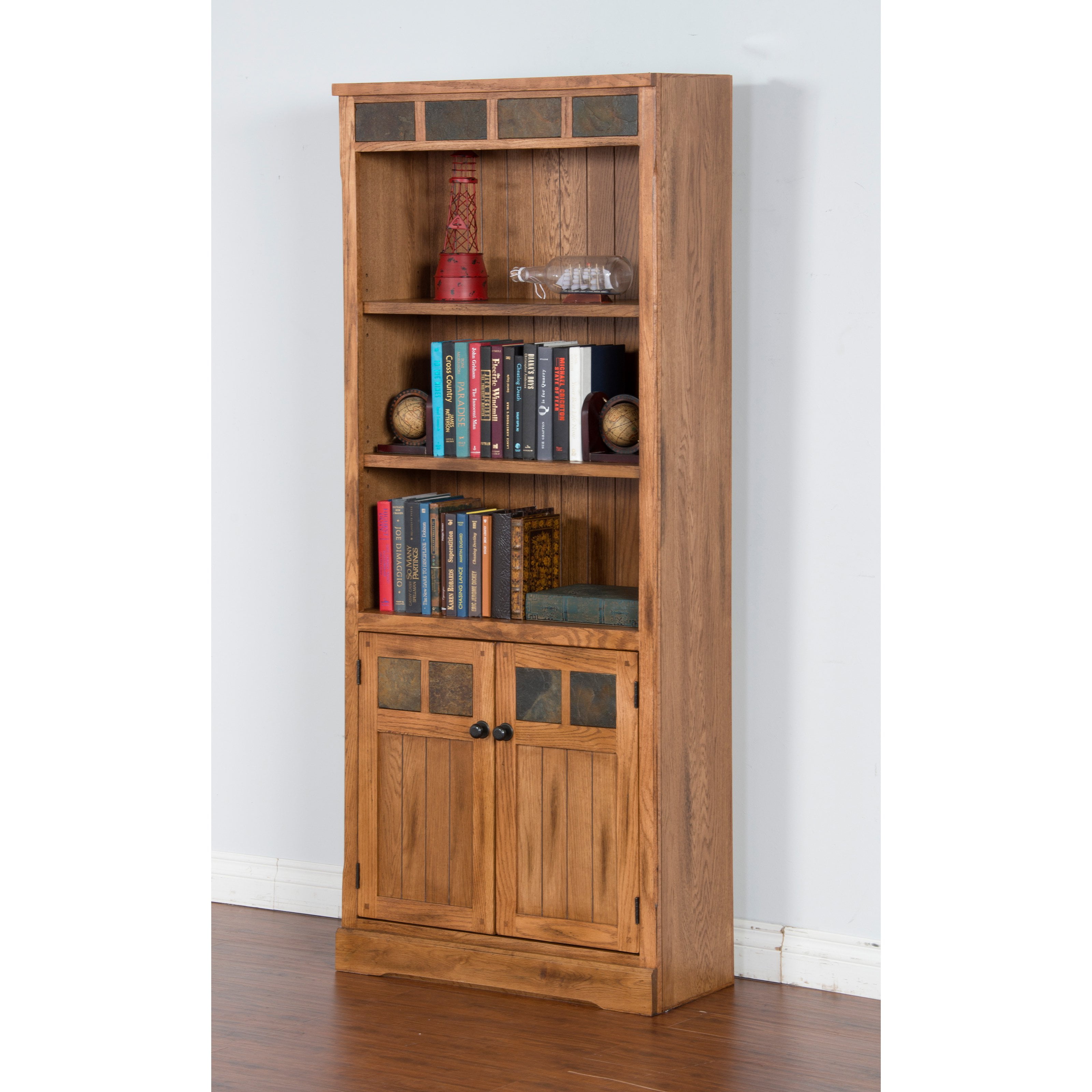 Sunny Designs Sedona Bookcase with Doors - Rustic Oak - Walmart.com