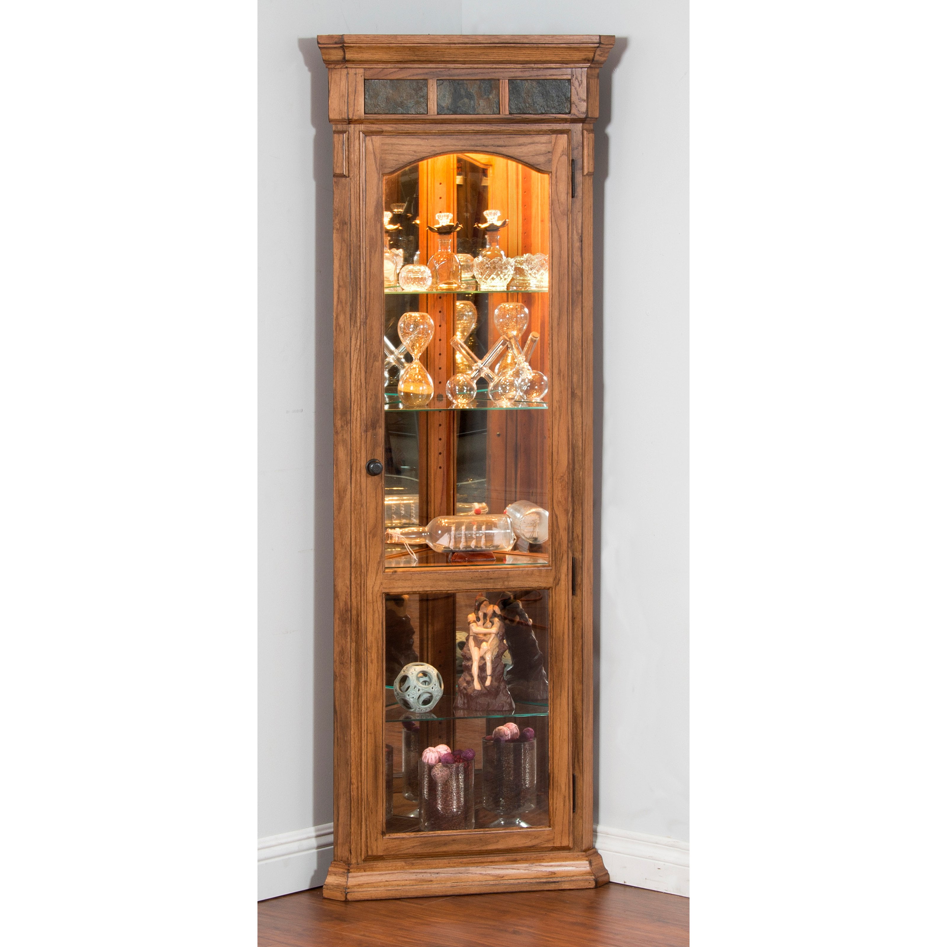 Sunny Designs Sedona Corner Curio Cabinet in Rustic Oak - Walmart.com