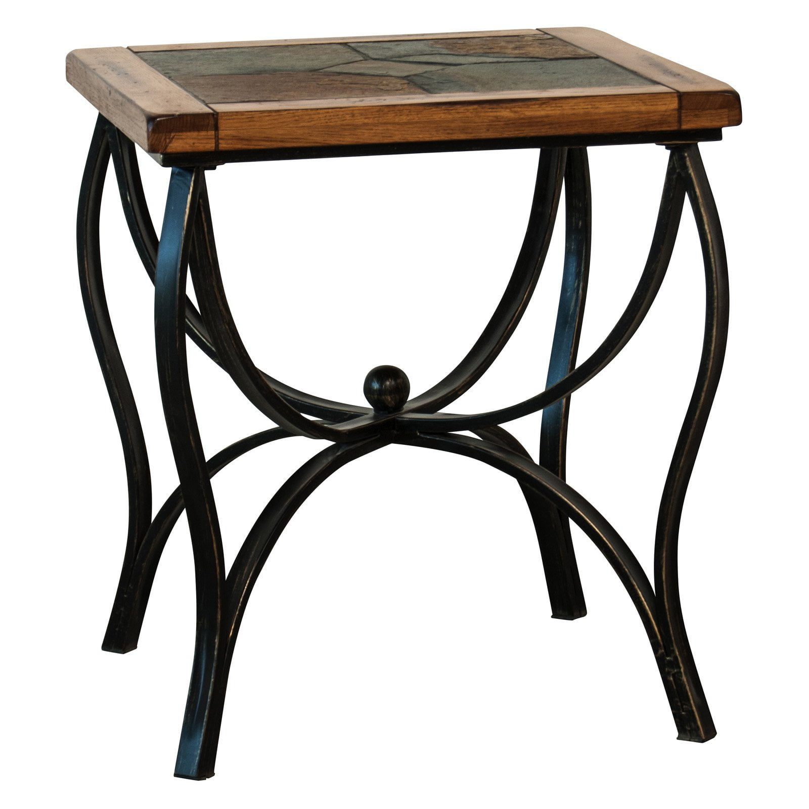 Sunny Designs Sedona Slate End Table, Rustic Oak Wood Border, Metal ...