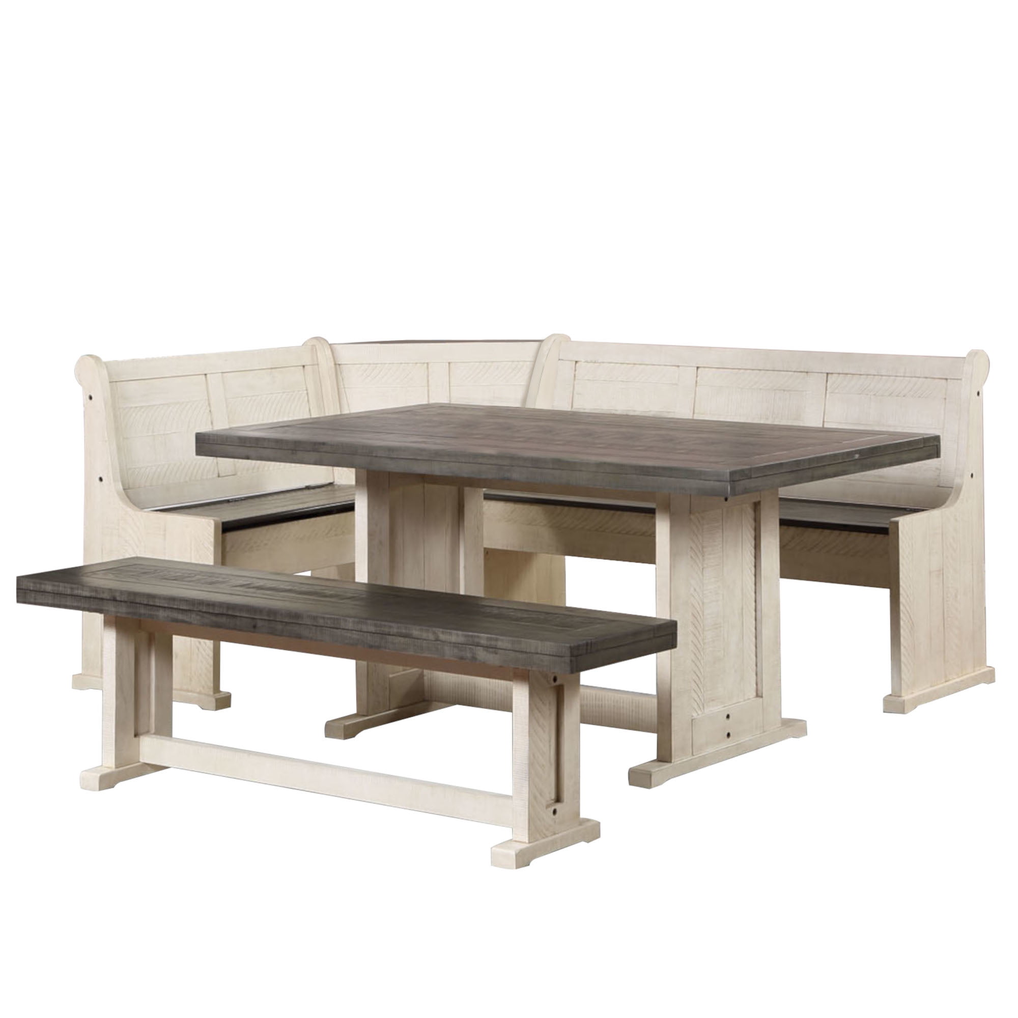 Sunny Dining Nook Table Set Off White Grey Wood w Kitchen Corner ...