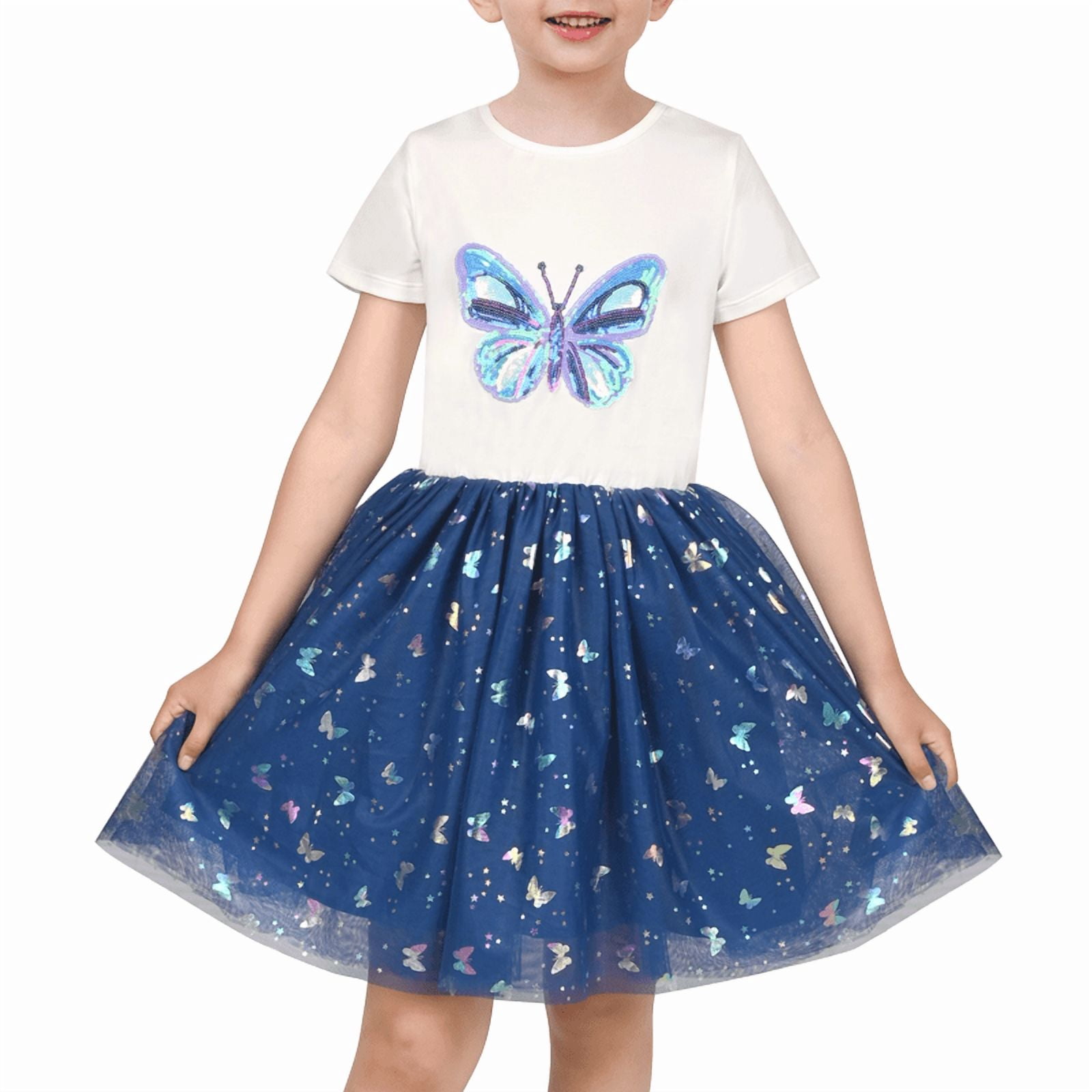Sunny Fashion Girls Dress Sequin Azure Butterfly Sparkle Party Fairy ...