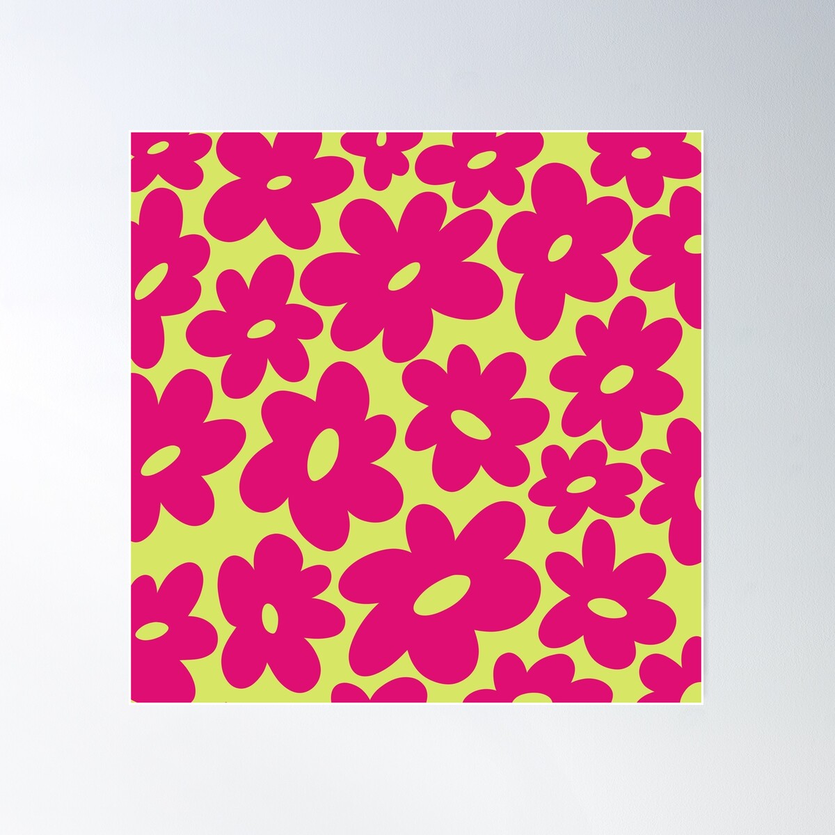 Sunny Flower Power - Pink And Green Poster Wall Art, Modern Wall Decor ...