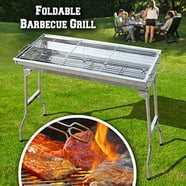 "Outsunny 28"" Large Outdoor Stainless Steel Portable Folding Charcoal BBQ Grill Set" - Walmart.com
