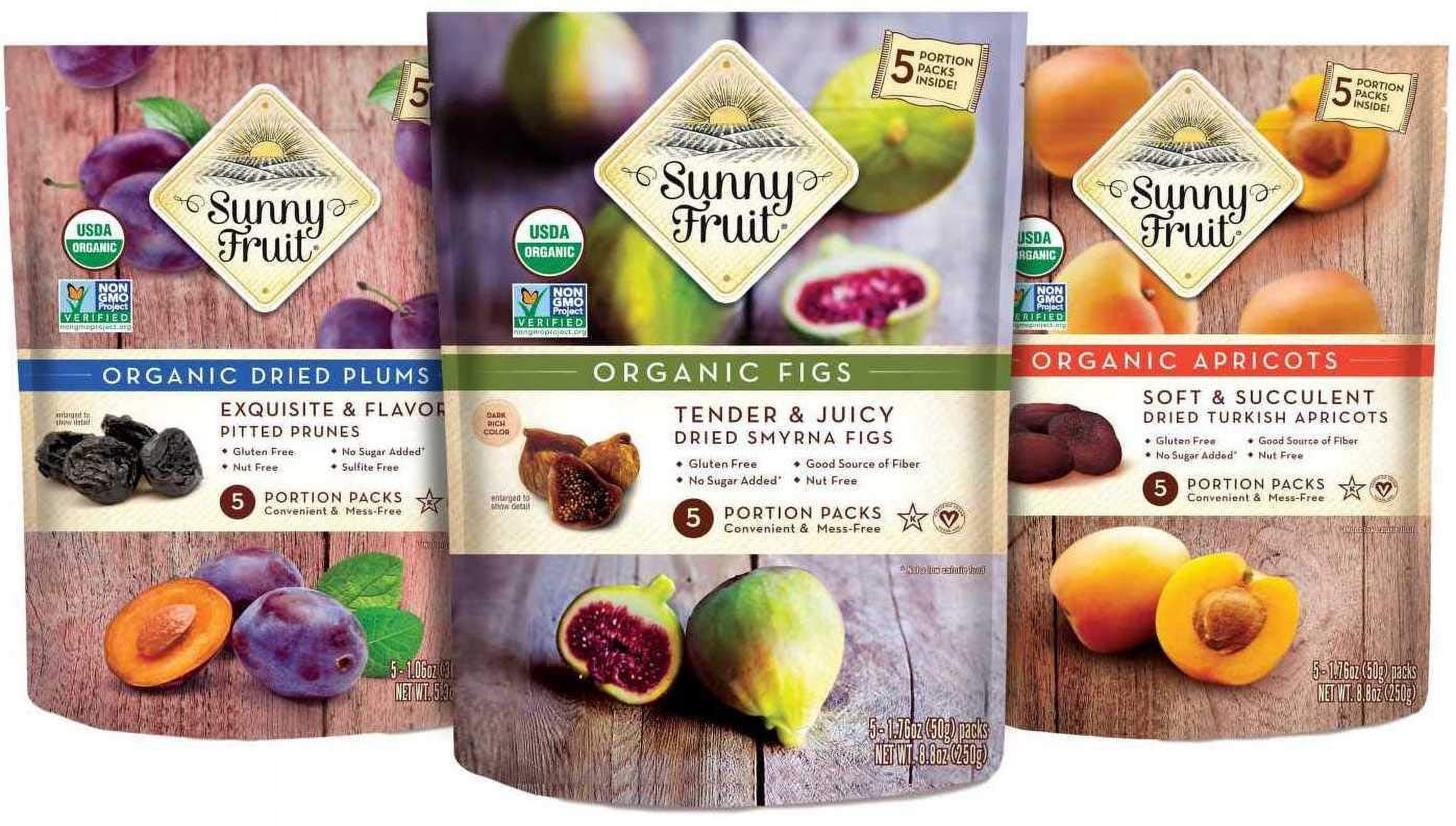 Sunny Fruit Organic Dried Fruit Assortment - Prunes, Figs & Apricots ...