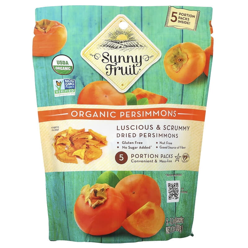 Sunny Fruit, Organic Dried Persimmons, 5 Portion Packs, 0.7 oz Pack of ...
