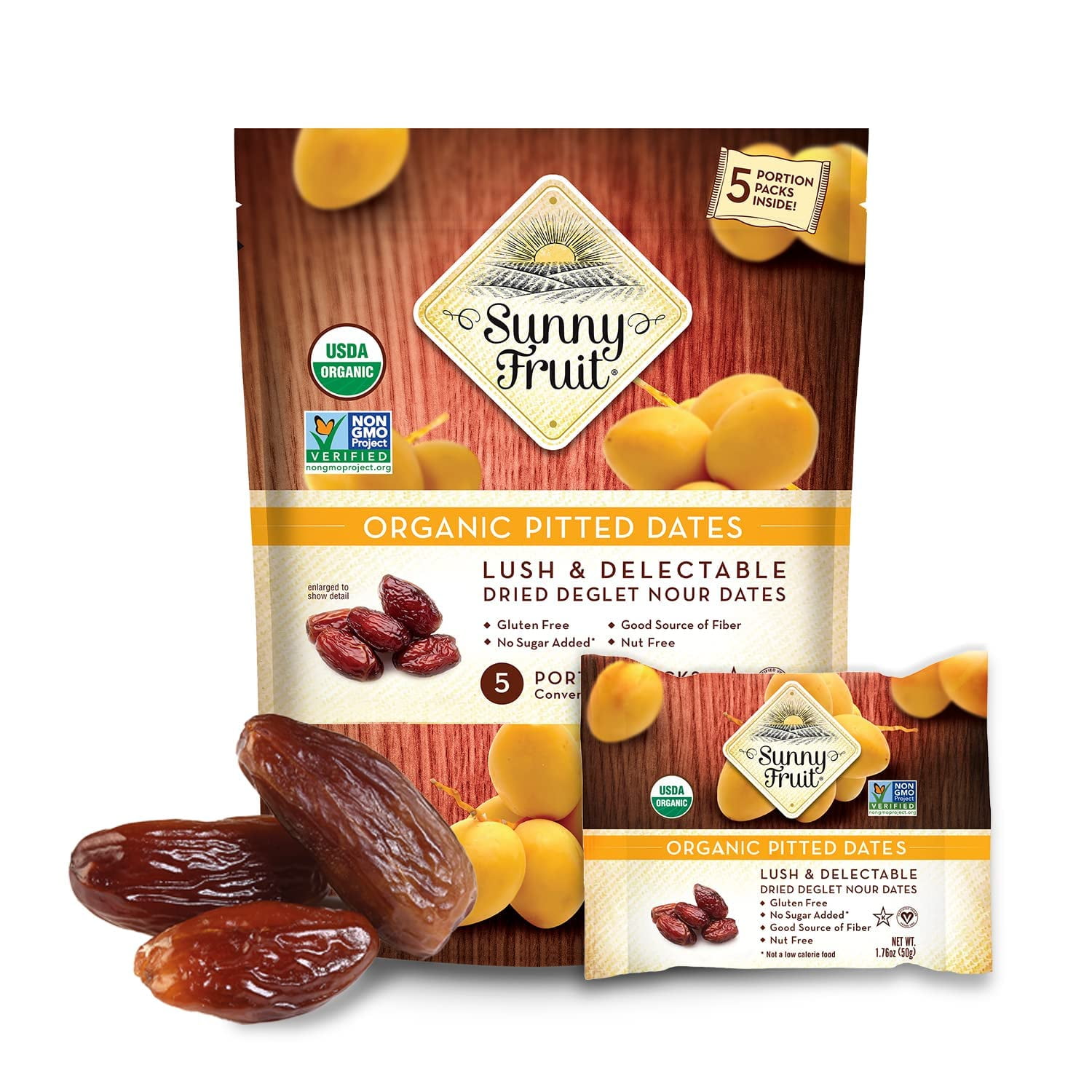 Sunny Fruit Organic TWE5 Dried Pitted Deglet Nour Dates - Individual ...