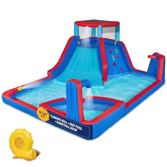 Sunny & Fun Deluxe Inflatable Kids Water Park - Climbing Wall, Water ...