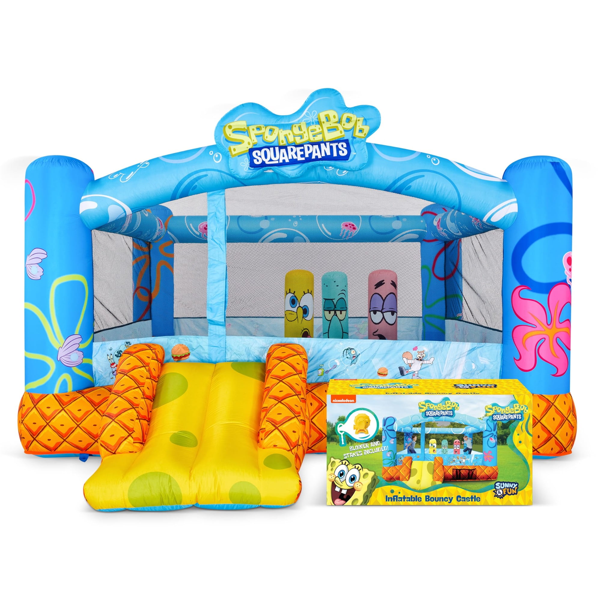 Sunny & Fun SpongeBob Inflatable Bounce House for Kids with Air Blower ...