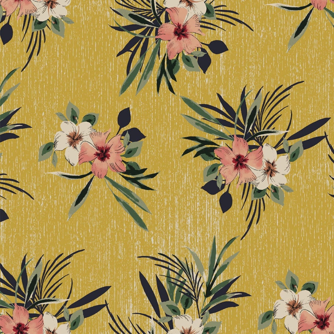 Sunny Gold Coral 59" Wide Printed DTY Double-Sided Brushed Fabric by ...