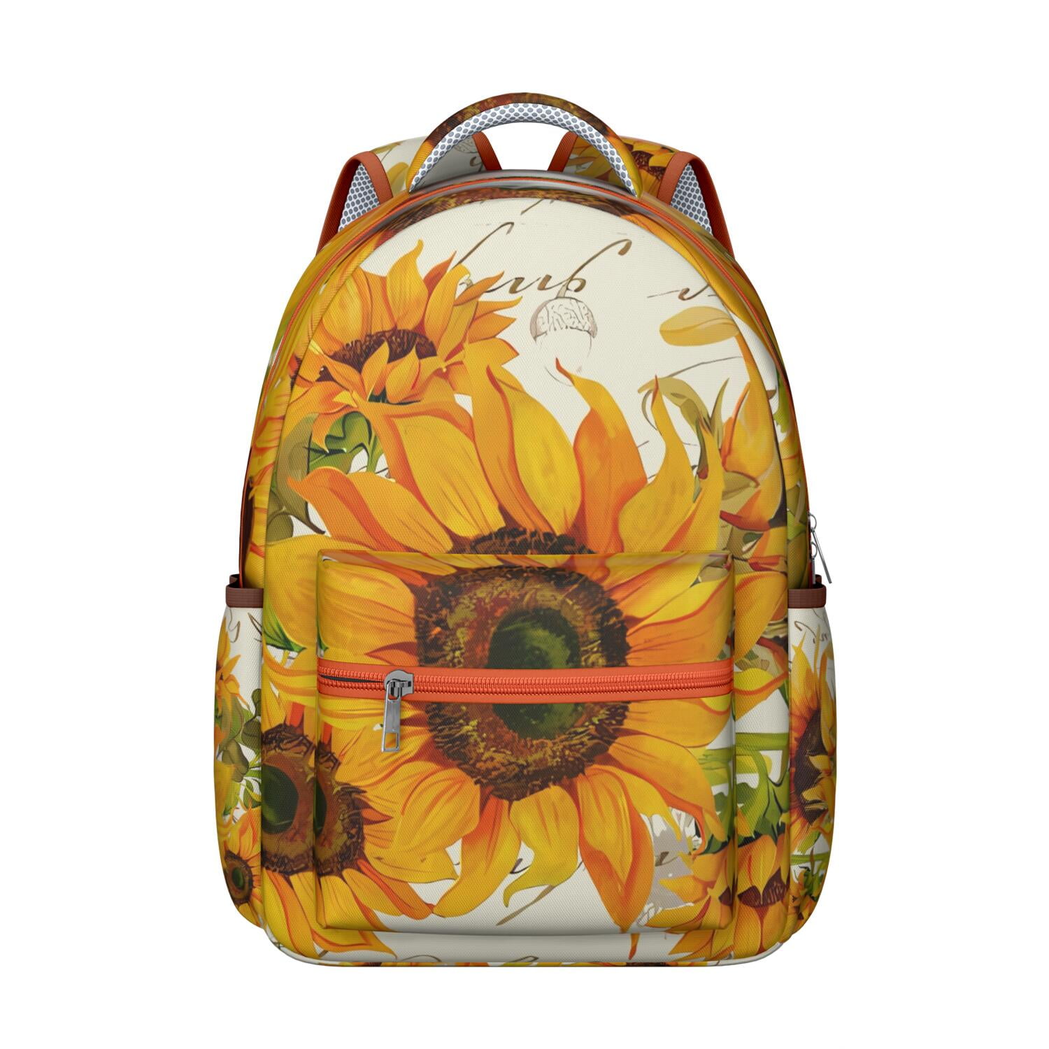 Sunny Golden Sunflower Backpack - Ergonomic Design with Breathable Mesh ...