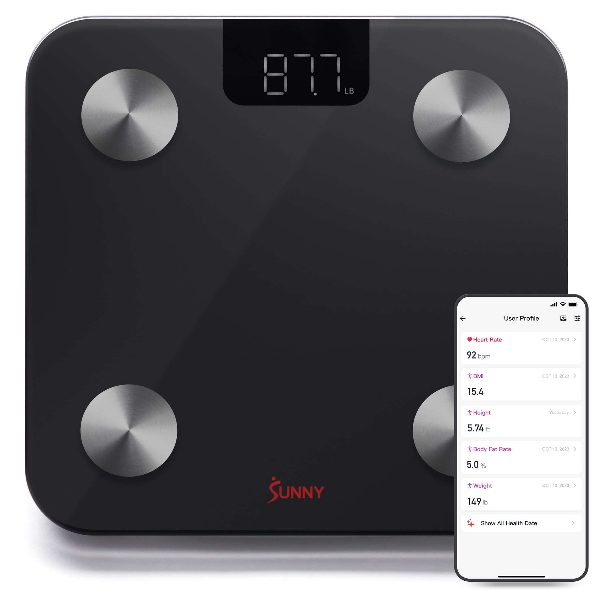 Sunny Health & Fitness Body Fat BMI Smart Scale with 20 Metric Health ...