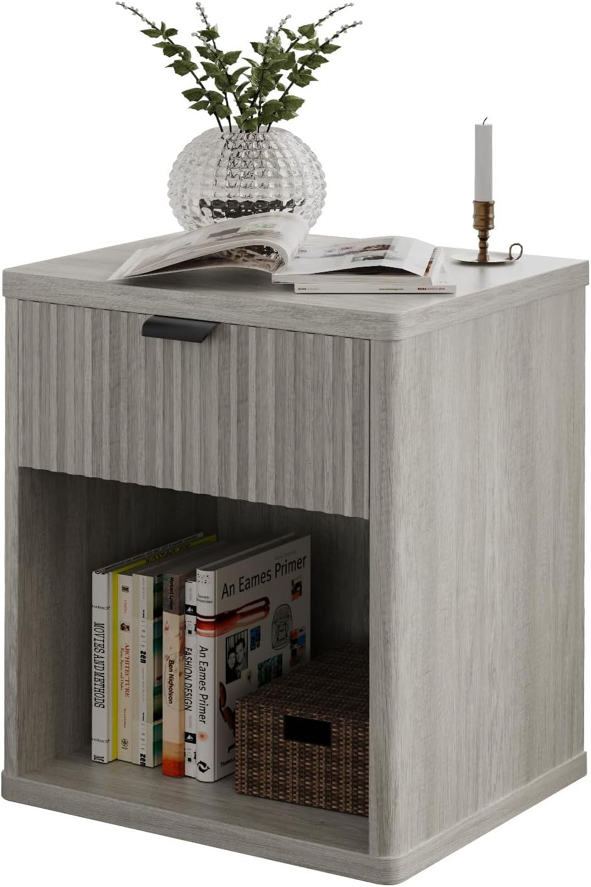 Sunny Heart Night Stand Scandinavian Nightstand with Fluted Drawer ...