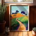 Sunny Hillside Landscape With Winding Path Vibrant Colors Abstract ...