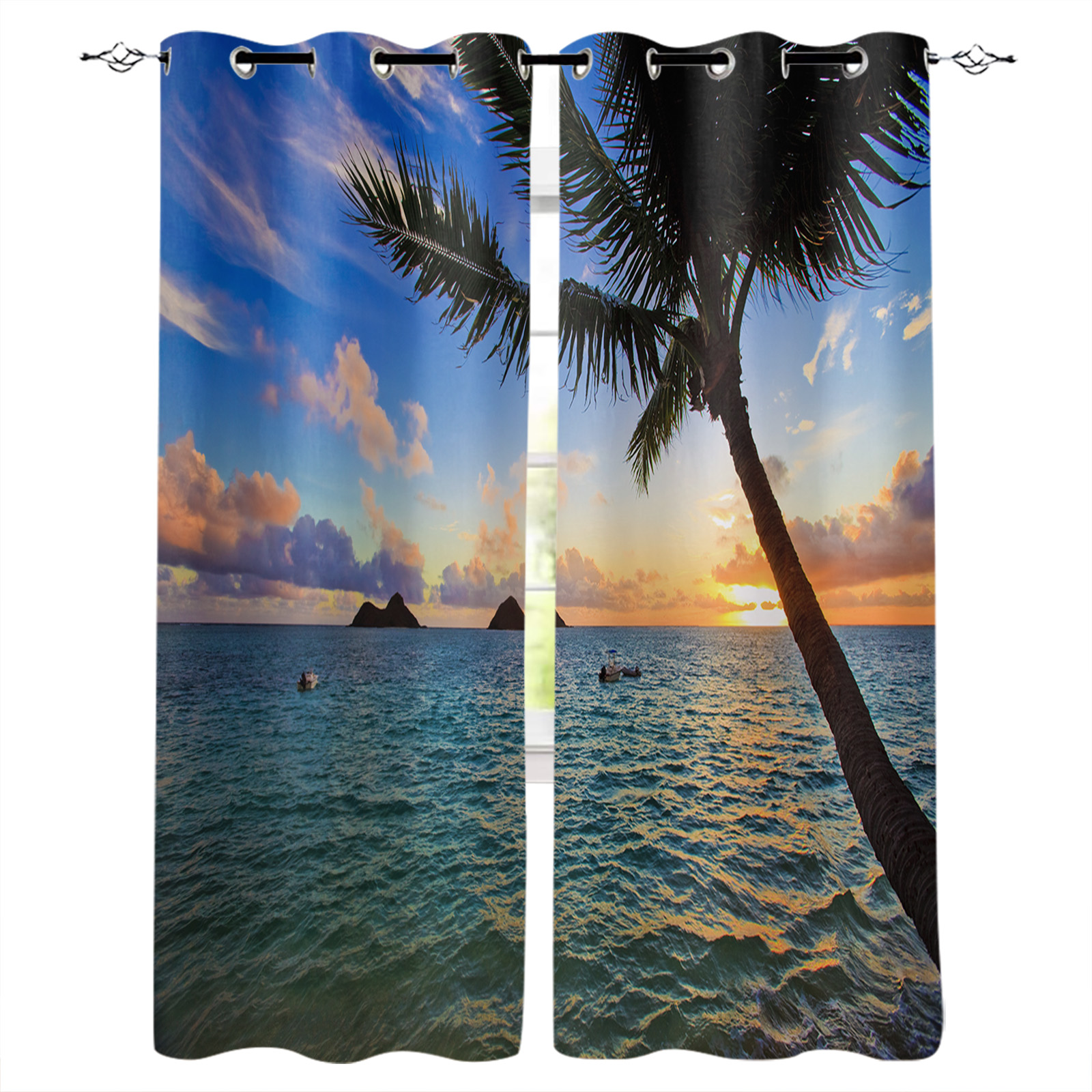 Sunny Island Beach Scenery Window Treatments Curtains Valance Bathroom ...