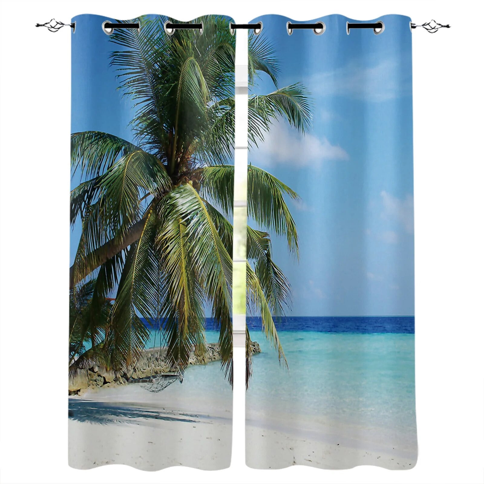 Sunny Island Beach Scenery Window Treatments Curtains Valance Bathroom ...