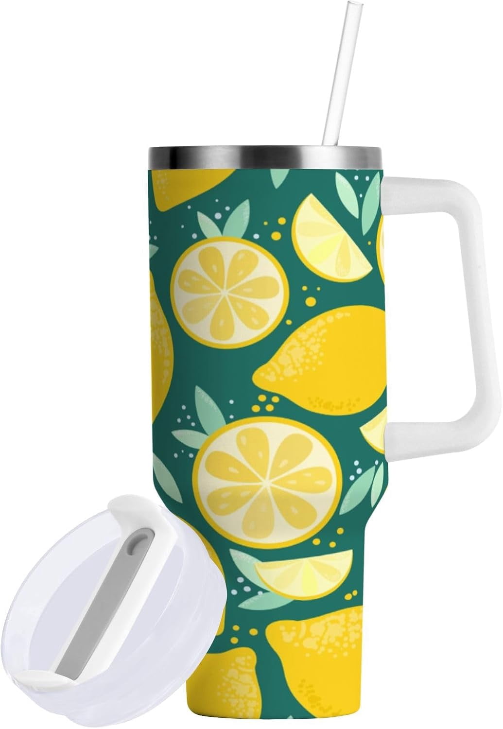 Sunny Lemon 40 oz Tumbler with Handle, Stainless Steel Vacuum Insulated ...
