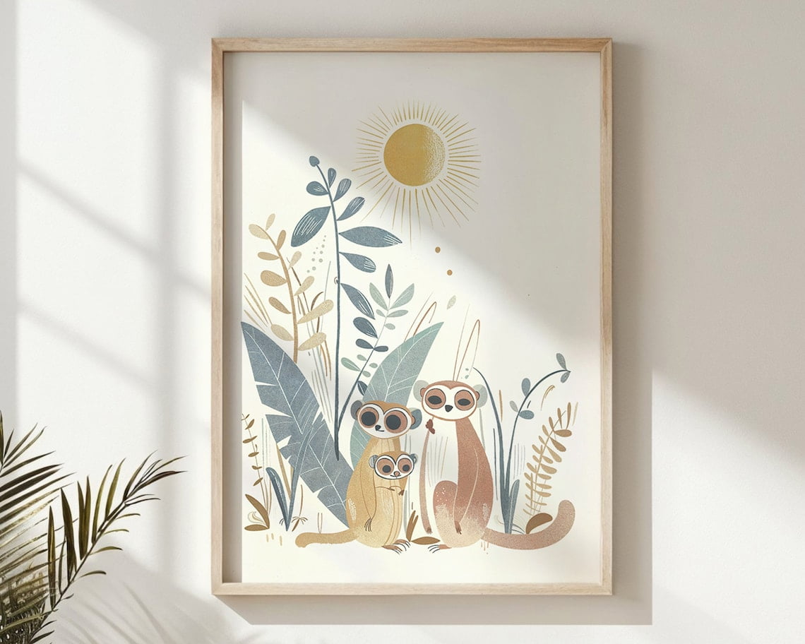 Sunny Meerkat Family Print, Nursery Wall Art, Kids Room Decor ...