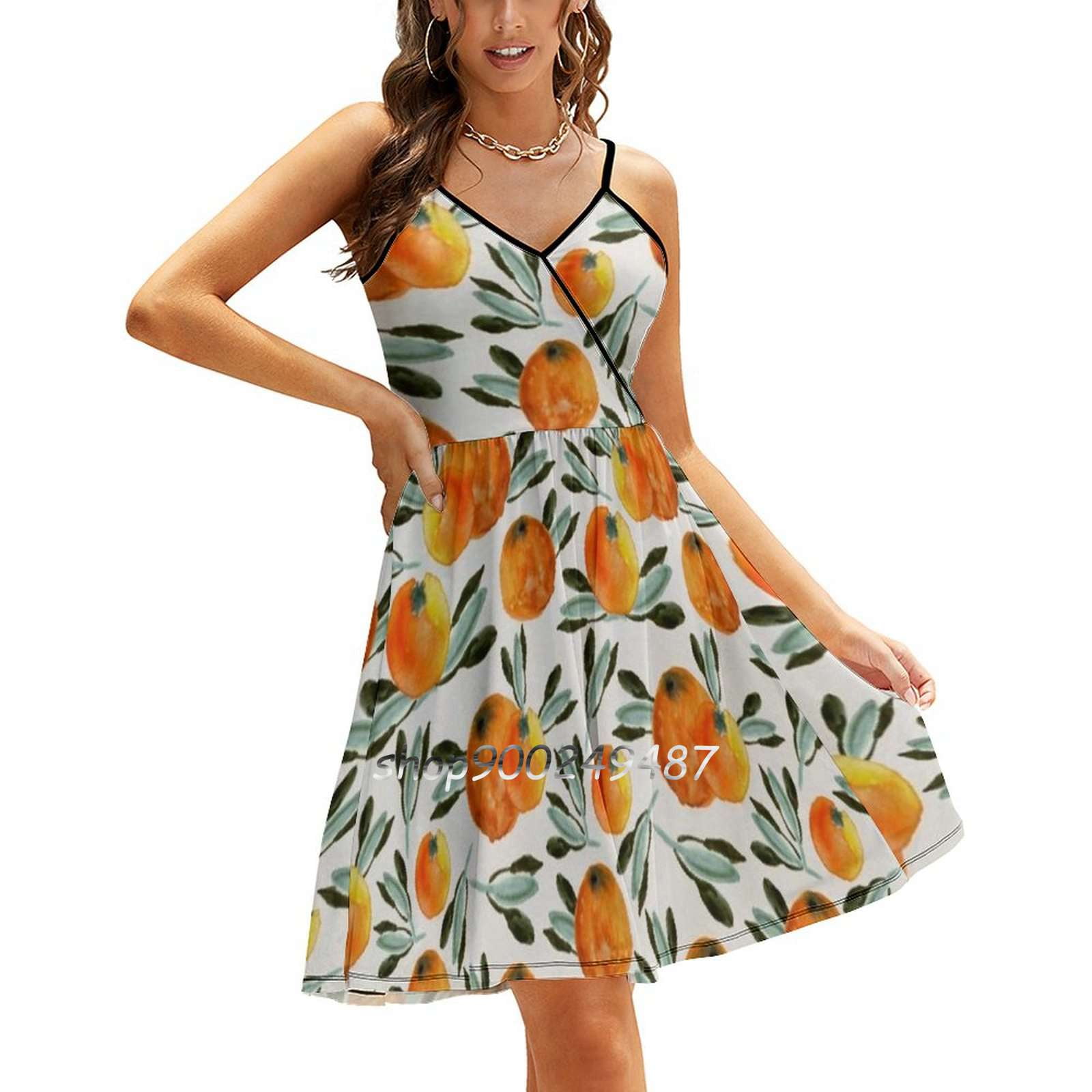 Sunny Orange Flare Dress Square Neck Dress Elegant Female Fashion ...