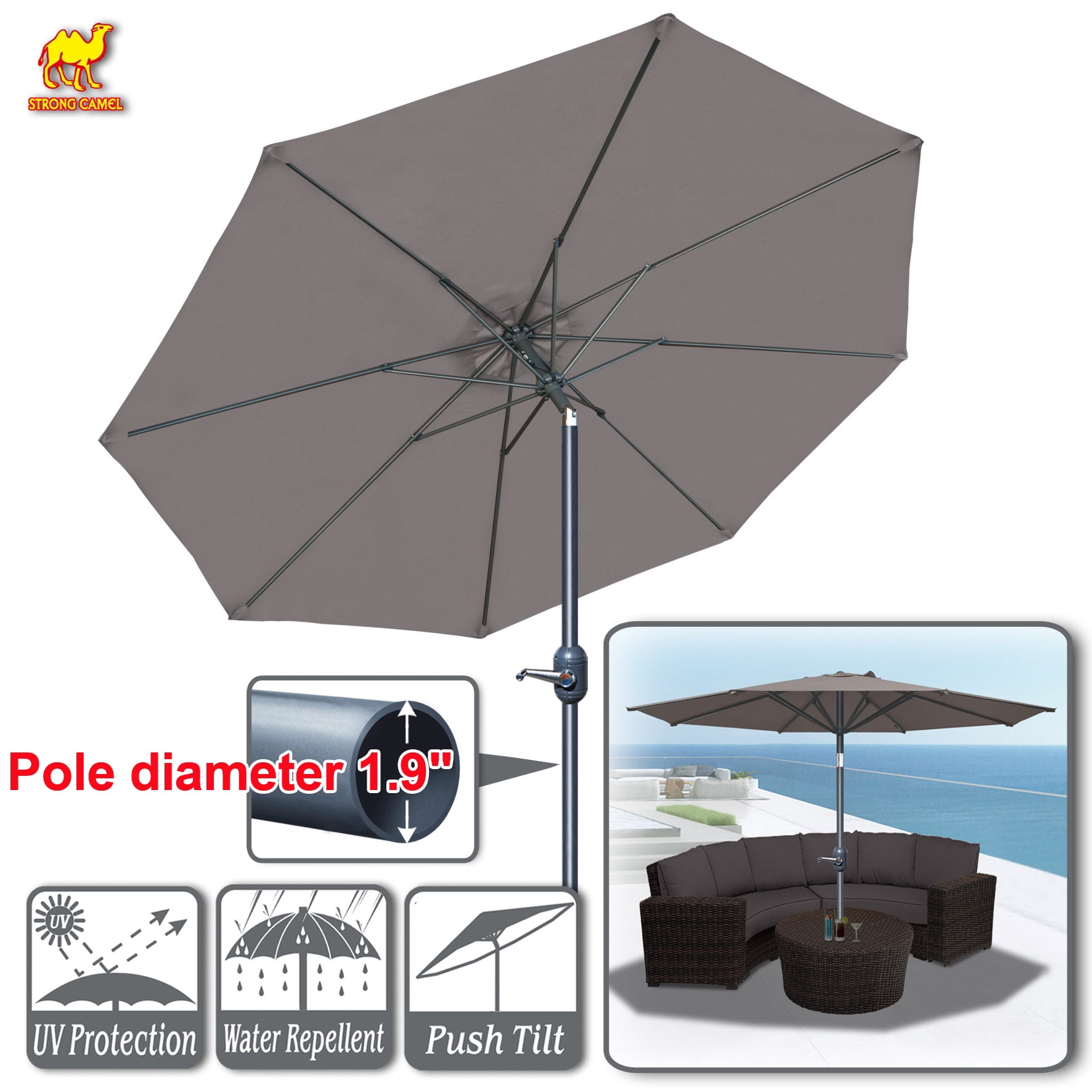 Sunny Patio Umbrella 10' with Tilt and Crank 8 Ribs Outdoor Garden ...