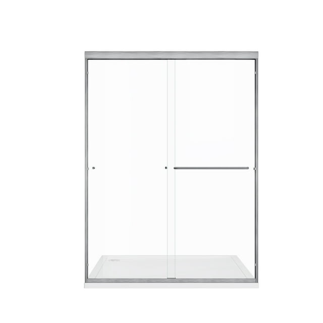 Sunny Shower Semi-Frameless Double Sliding Shower Door 54" W x 72" H Brushed Nickel 1/4" Clear ...