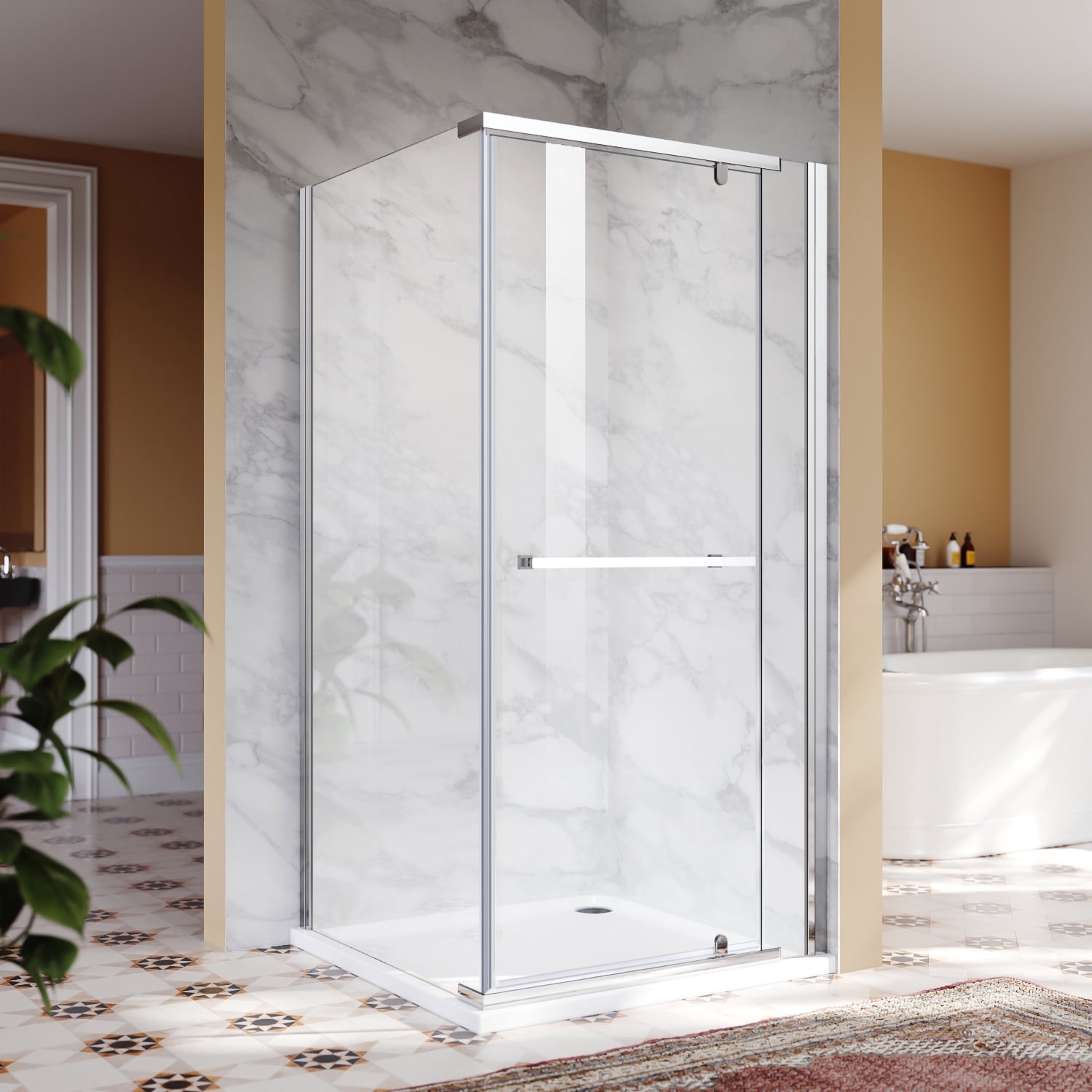 Sunny Shower Corner Entry Enclosure Pivot Shower Doors 36'' W x 36'' D ...