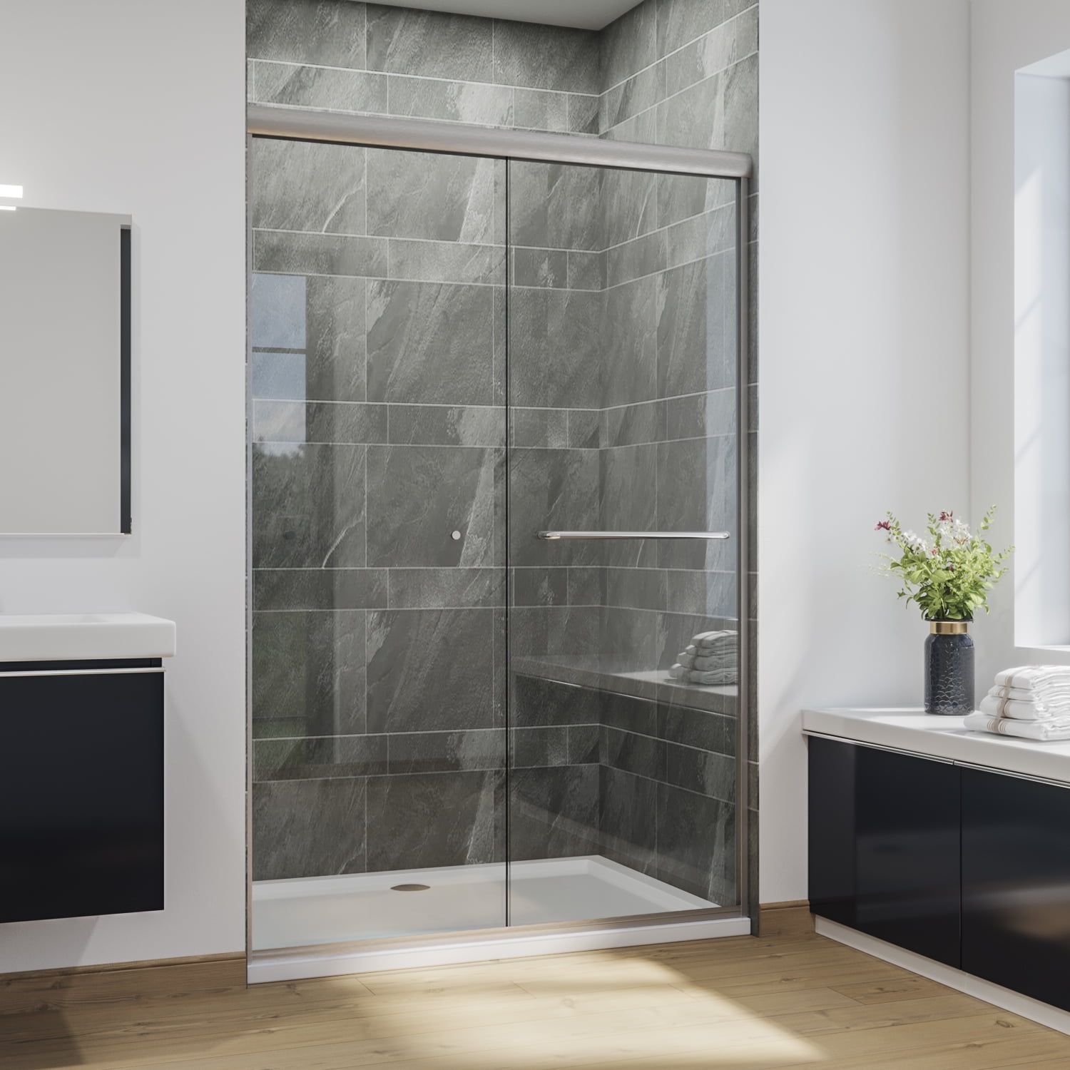 Sunny Shower Double Sliding Shower Door Semi Frameless Enclosure 1 4