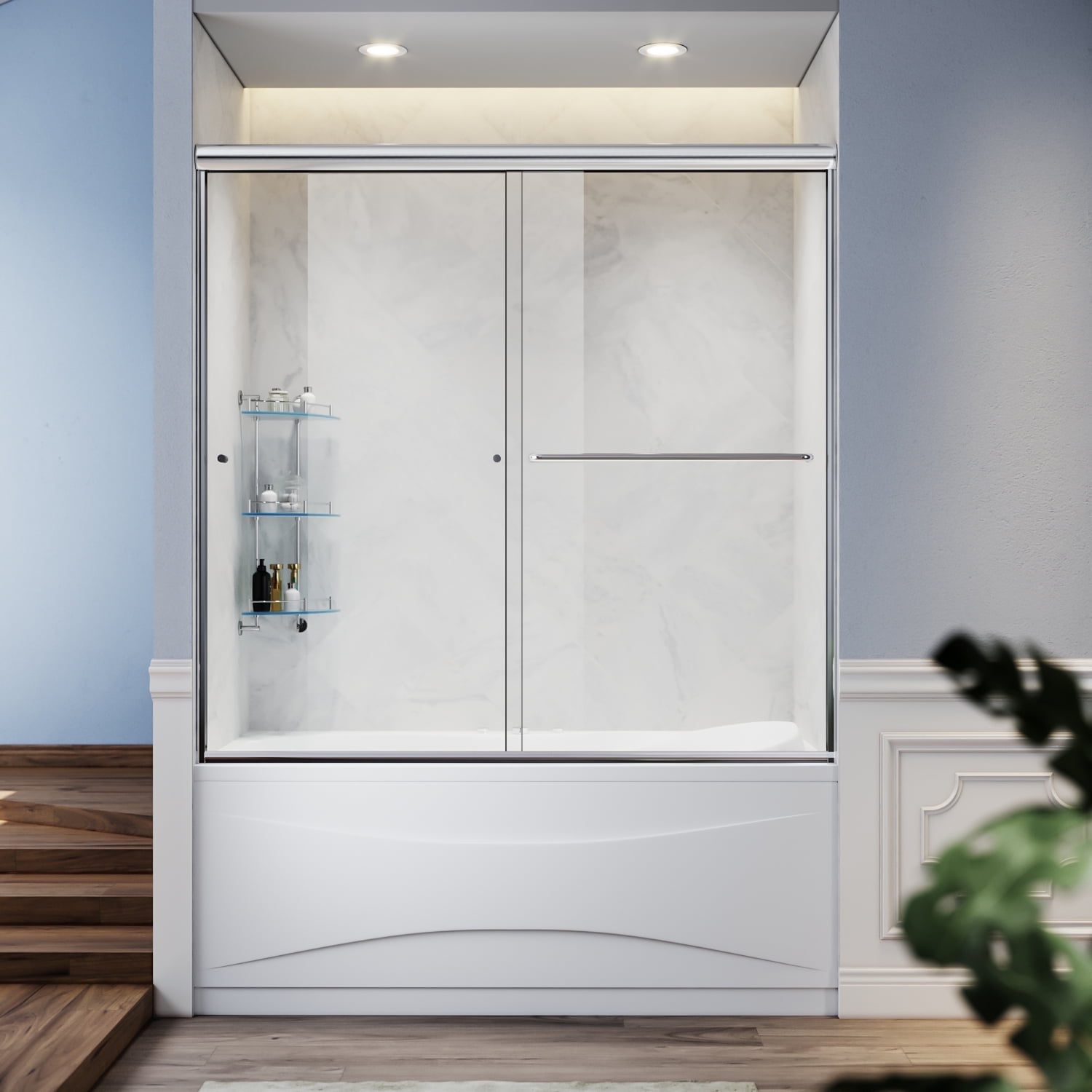 Sunny Shower Bathtub Parts: Frameless Double Sliding Tub Door Enclosure ...