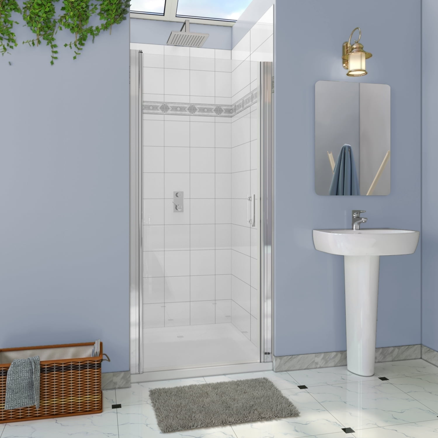Free Shipping! Sunny Shower Bifold Frameless Pivot Shower Door 34 in. W ...